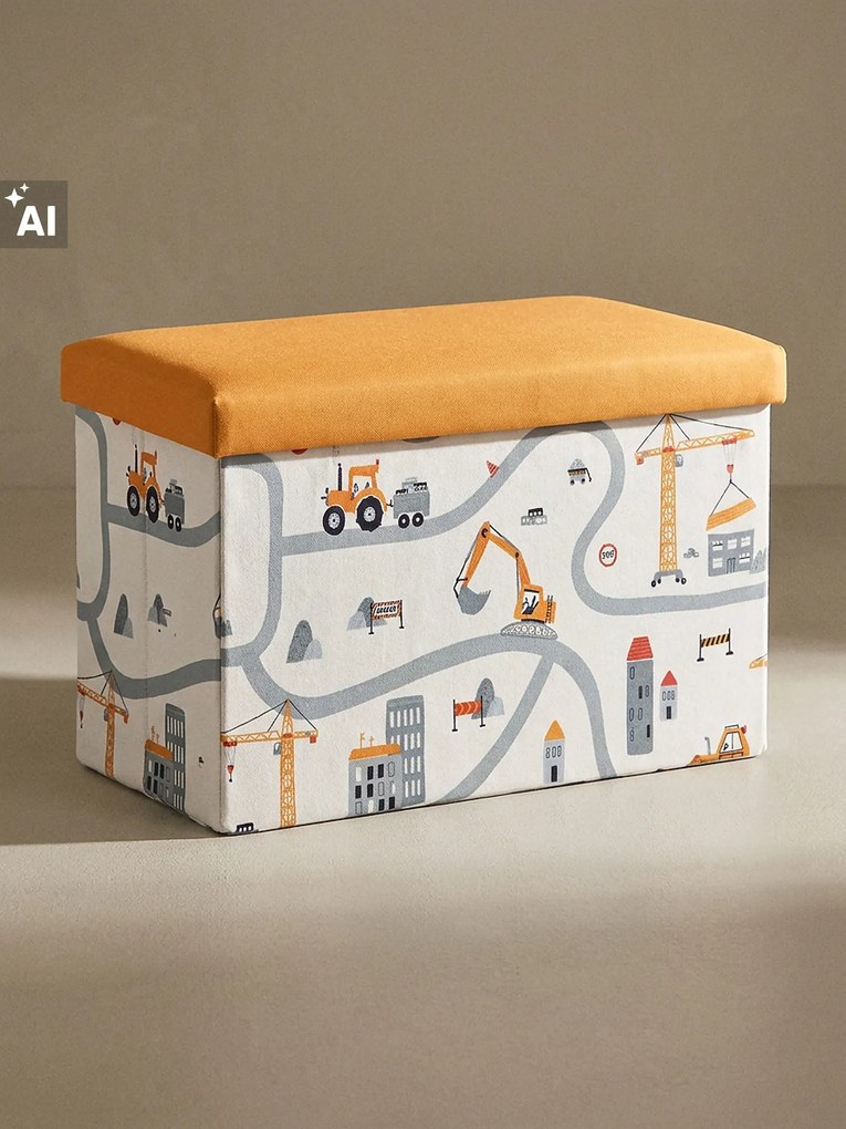 Sinsay - Taburet s úložným prostorem s motivem stavebních vozidel - oranžová
