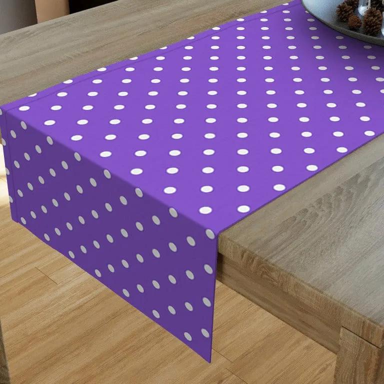 Goldea dekorační běhoun na stůl loneta - vzor bílé puntíky na fialovém 20x120 cm