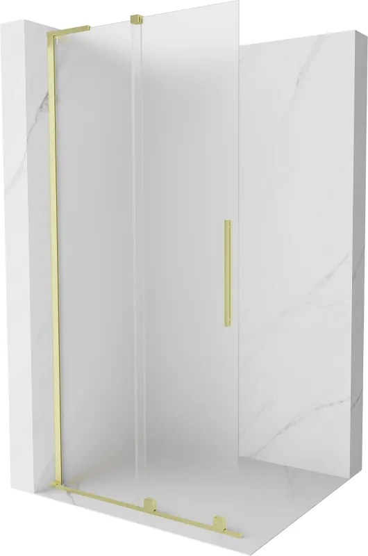 Mexen Velar L, posuvná sprchová zástěna Walk-in 100 x 200 cm, 8mm sklo námraza, zlatá matná, 871-100-003-33-55
