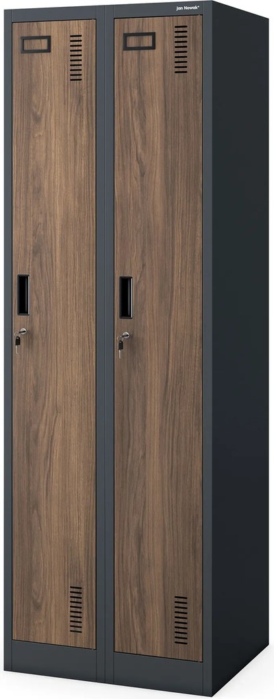 Dvoukomorová zaměstnanecká skříňka antracitová, ořech, 600x1800x500 mm: KACPER II Eco Design