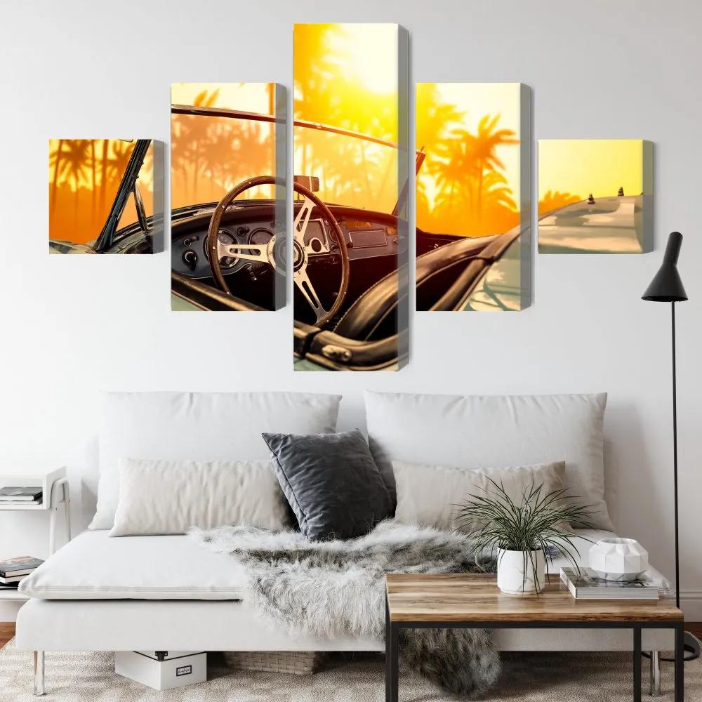 Vícedílný obraz Pohled Z Auta Na Retro Západ Slunce Nedostatek Nedostatek Přírodní plátno 250x150