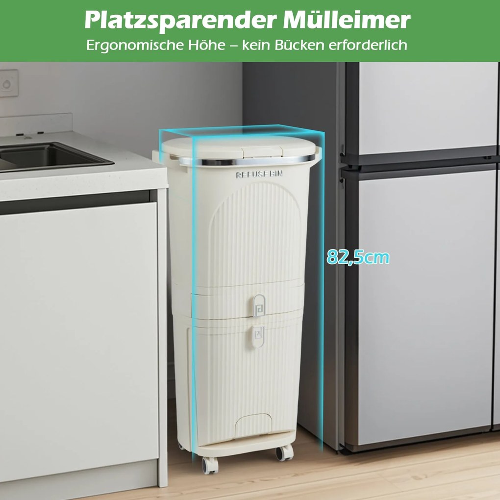 Costway 42 L kuchyňský odpadkový koš s víkem a 3 přihrádkami