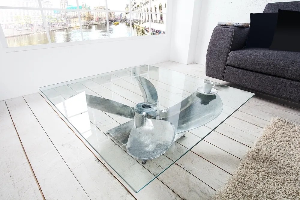 Designový konferenční stůl Propeller, 85 cm, stříbrný - Skladem