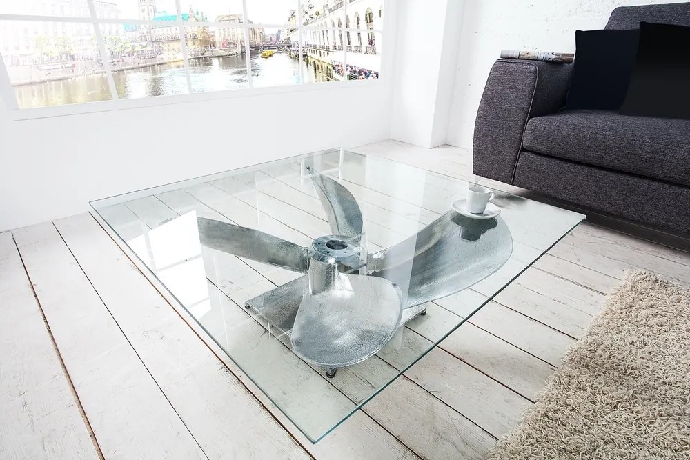Designový konferenční stůl Propeller, 85 cm, stříbrný