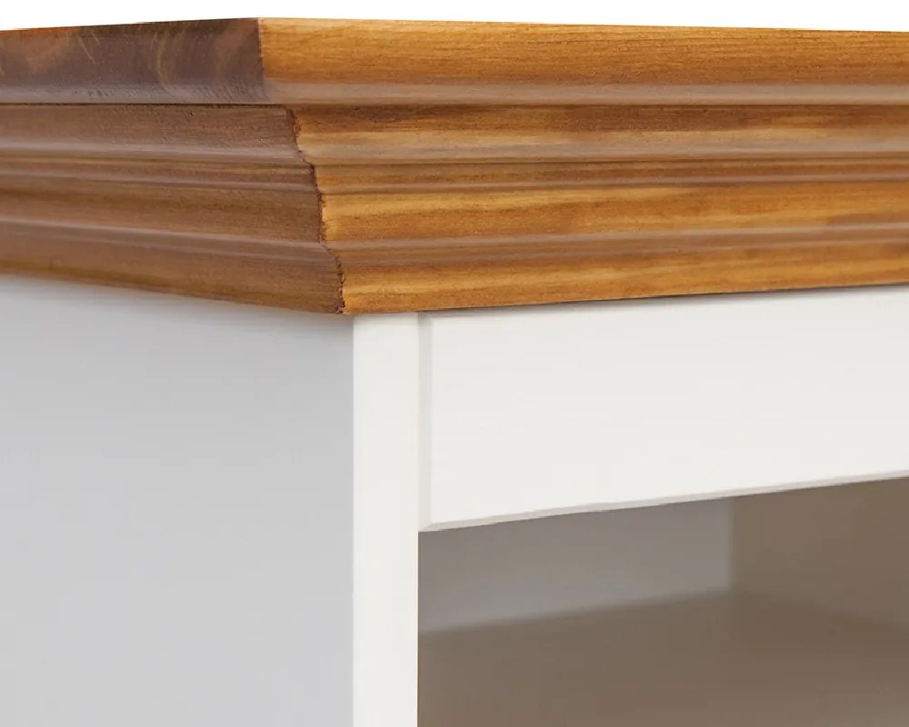 Massive home | Belluno Elegante malý bílý televizní stolek z masivu s dubovou deskou