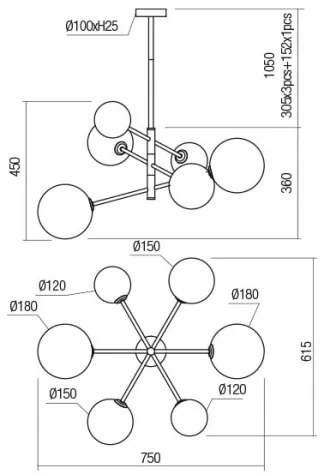 Redo 01-2780 - Lustr na lanku ROY 6xG9/10W/230V