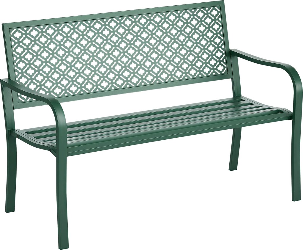 Zahradní lavice Outsunny z oceli, dvoumístná parková lavice s opěradlem a područkami, lavice s květinovým vzorem, pro zahradu, balkon, max. 240 kg, tm