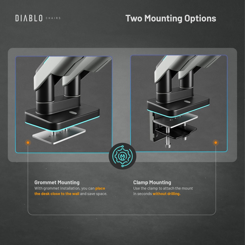 Držák na dva monitory 35" RGB šedo-černý: Diablo X-Arm Dual