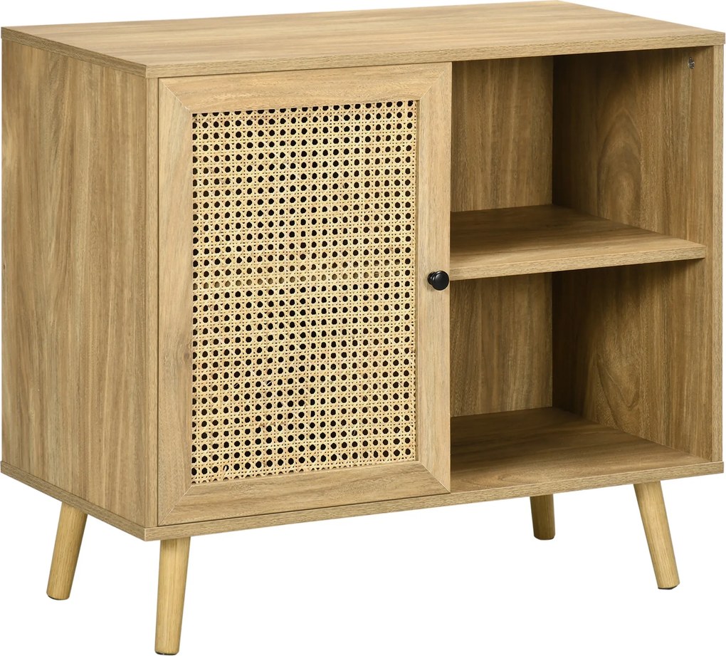 HOMCOM Úložný bufetový kabinet s 1 dveřmi se vzhledem ratanového dřeva - rozměr 80D x 39Š x 70V cm