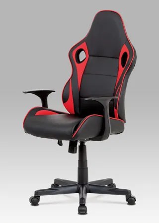 Autronic - Kancelářská židle - černá ekokůže, červená látka MESH, houpací mech., plastový kříž - KA-E807 RED
