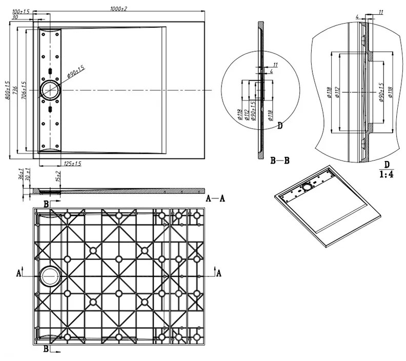BPS-koupelny Obdélníková akrylátová sprchová vanička HYD-OSV-DEKO 100x80 černá