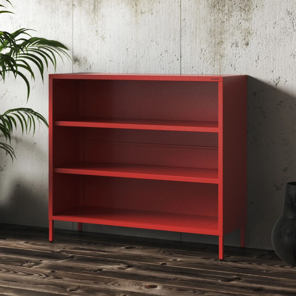 Regál nízký kovový otevřený na nožičkách červený, 1000x900x350 mm: LUCA Modern