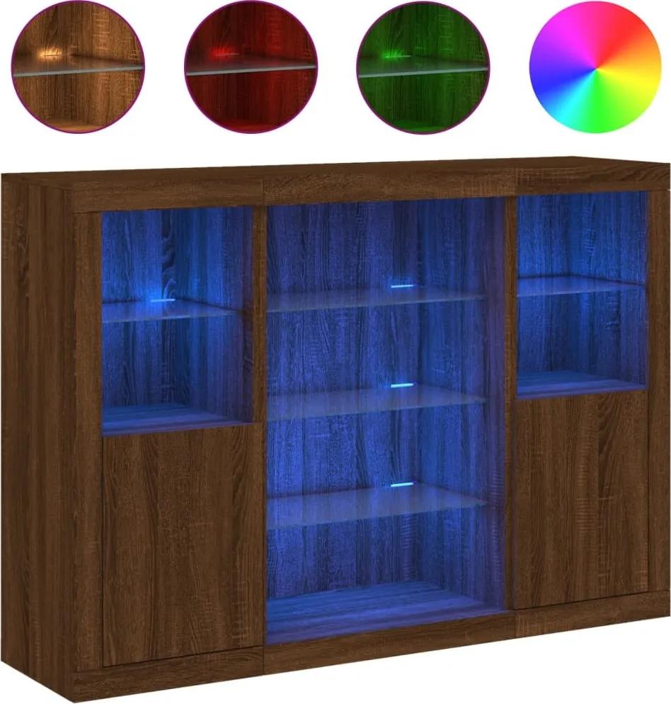 vidaXL Příborníky s LED osvětlením 3 ks kompozitní dřevo [3209133] Barva: hnědý dub