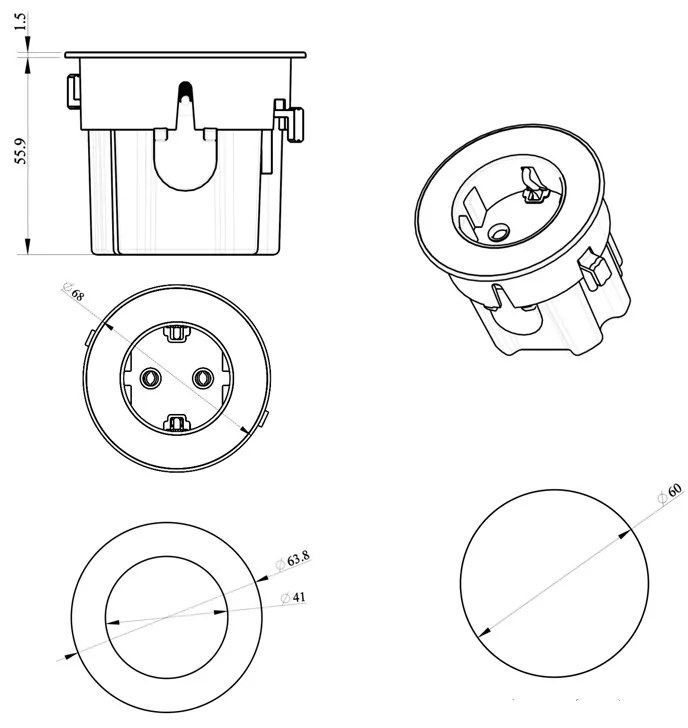 Vestavná zásuvka VersaDOT 06030E00007 1x230V nerez/bílá/černá