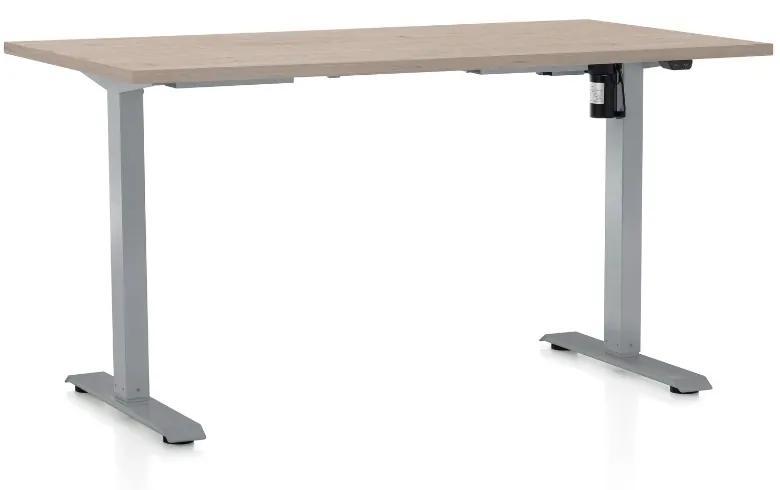 Výškově nastavitelný stůl OfficeTech A, 140 x 80 cm, šedá podnož, dub
