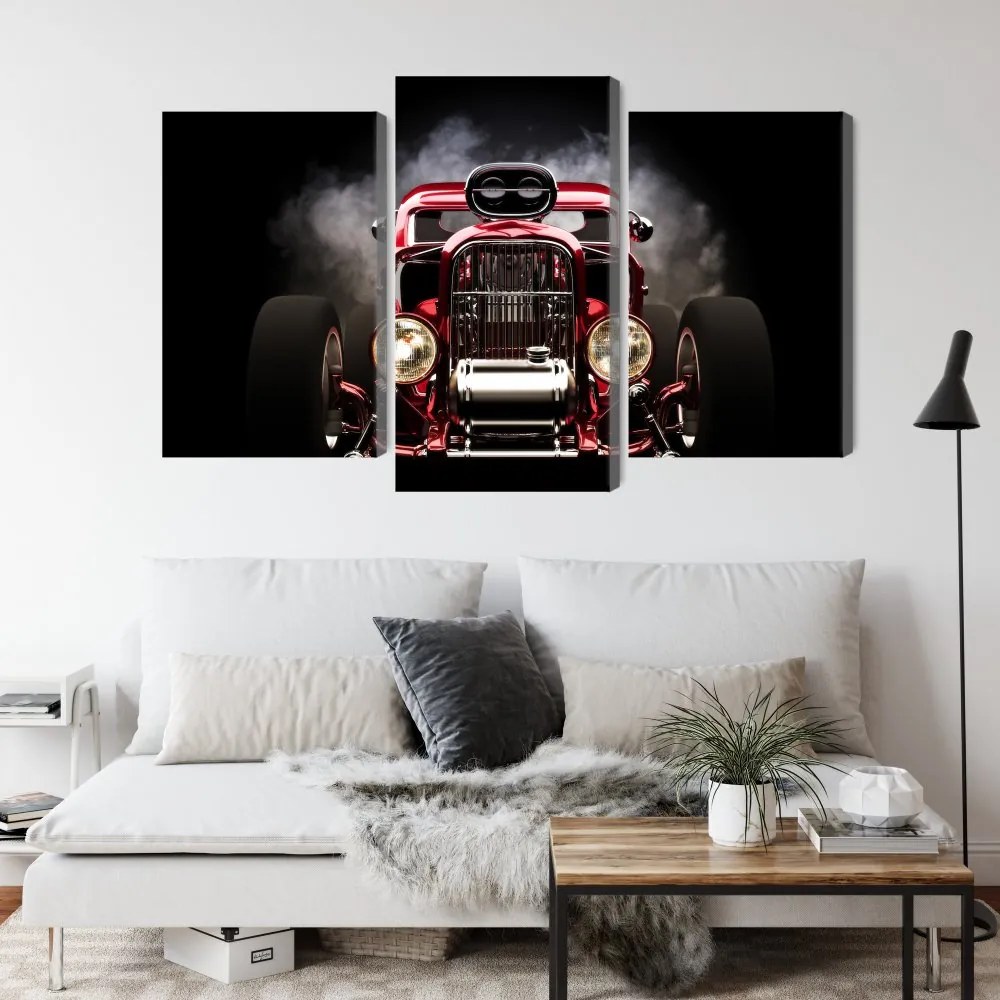 Vícedílný obraz Hot Rod Auto Na Pozadí Kouře Nedostatek Nedostatek Plátno Canvas 60x40