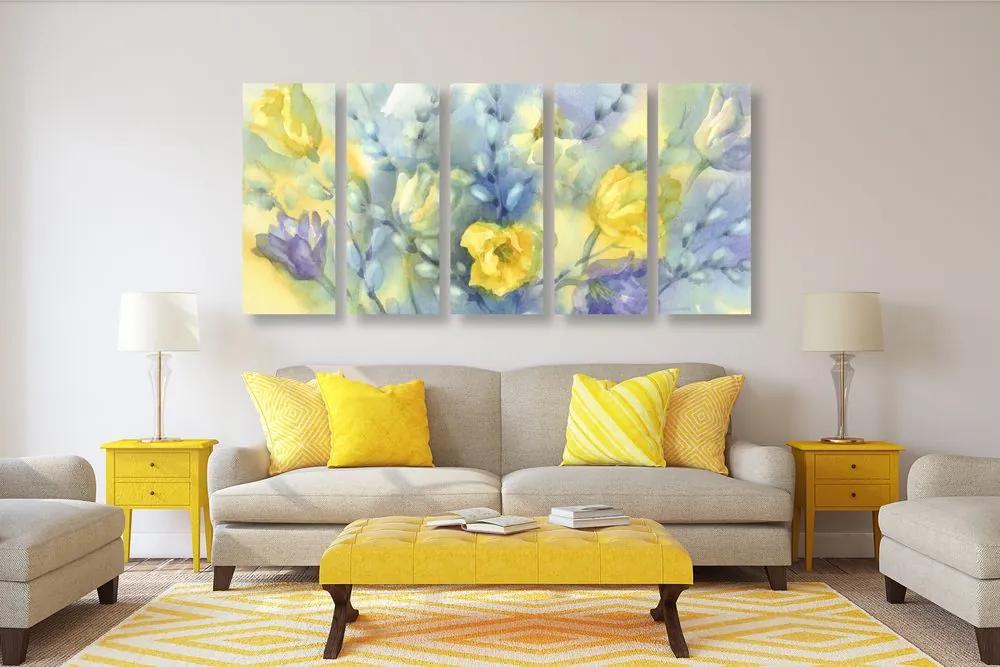 5-dílný obraz akvarelové žluté tulipány Varianta: 100x50