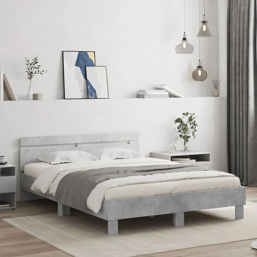 Rám postele s čelem betonově šedý 140 x 190 cm kompozitní dřevo 3207437