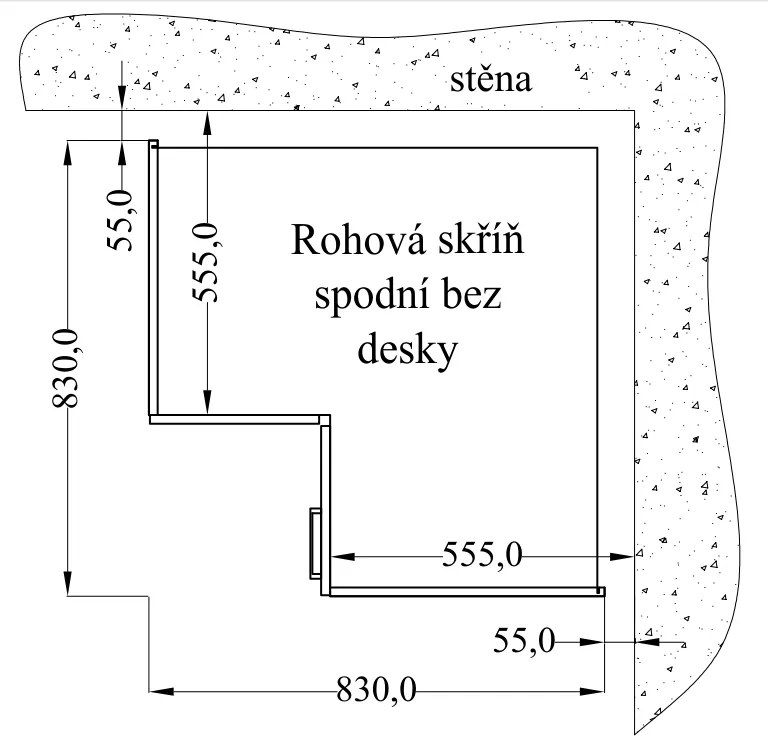 STL Rohová skříňka dolní LARA Barevné provedení: Bílá / Šedý lesk