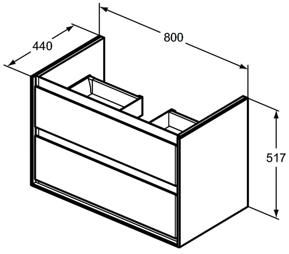 Ideal Standard Connect Air- Skříňka pod umyvadlo 80cm, 2 zásuvky, Dekor světlé dřevo + matný hnědý lak E0819UK