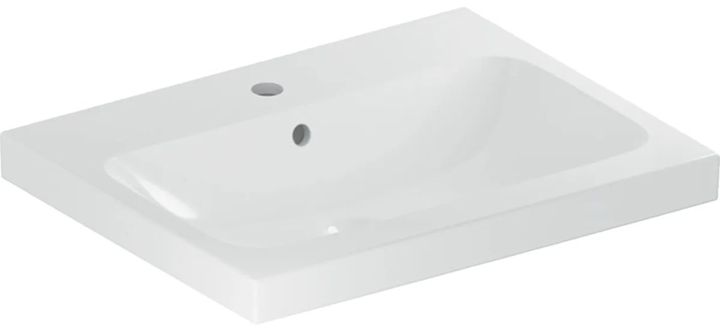 Geberit iCon - Umyvadlo na desku 600x480x160 mm, s přepadem, s otvorem pro baterii, KeraTect, bílá 501.847.00.2