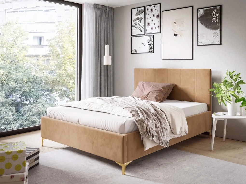 Eka Čalouněná postel SMART+ 180x200 cm Barva látky Trinity: Krémová (Trinity 2302), Úložný prostor: S kovovým rámem úložného prostoru