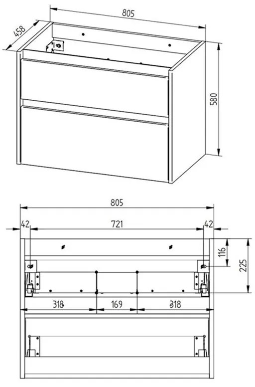 Mereo, Opto, koupelnová skříňka 81 cm, bílá, dub, bílá/dub, černá, CN941S