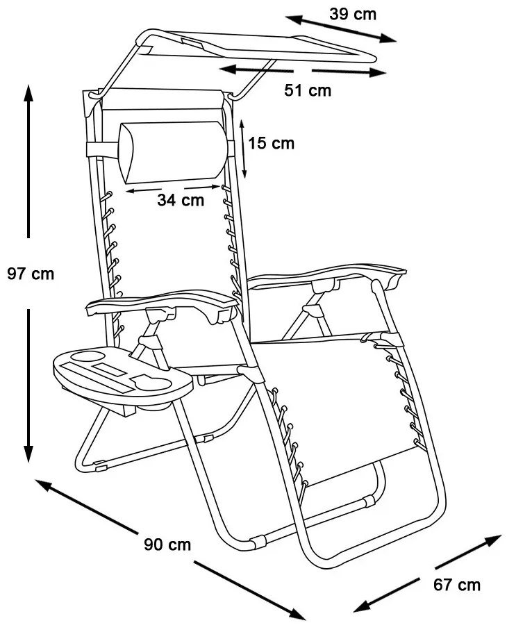 Nulová gravitační zahradní židle se stříškou a držákem na sklenici, 2 ks ve více barvách-černá