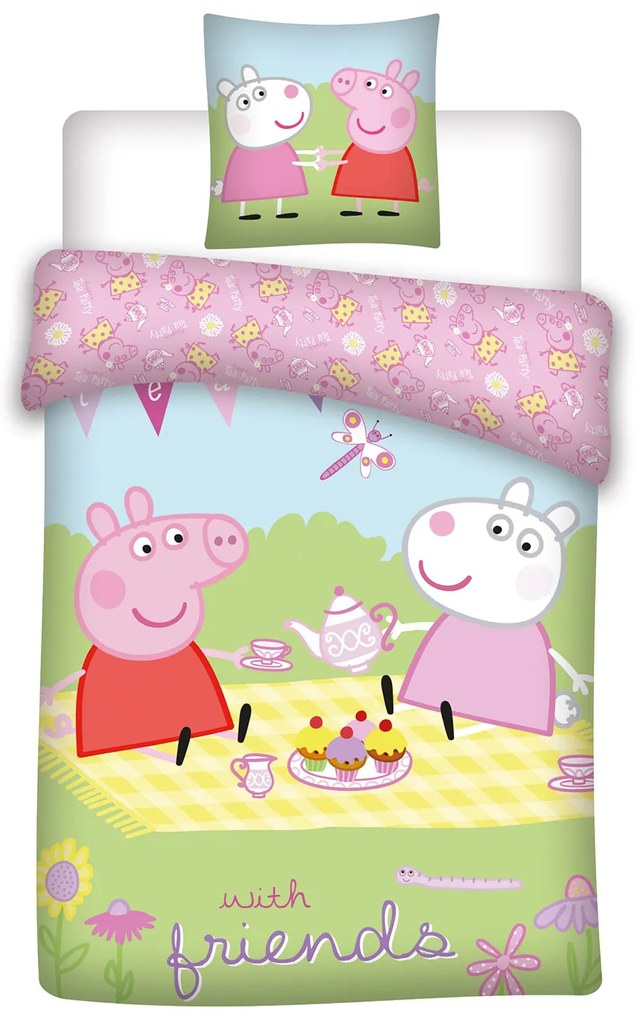 DĚTSKÉ BAVLNĚNÉ POVLEČENÍ PEPPA PIG 100X135 CM, 1KS 40X60 CM VZOROVANÉ