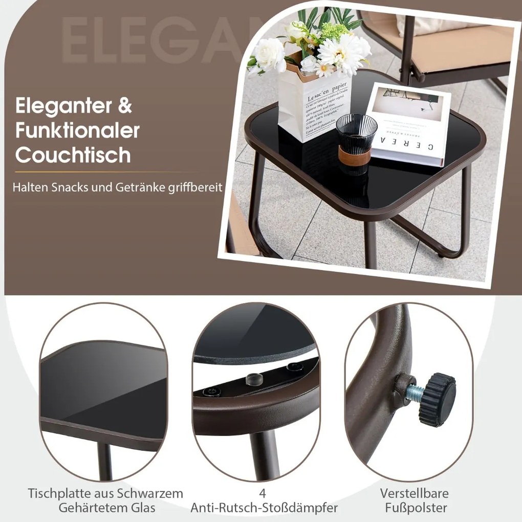 Costway 3-Piece Patio Conversation Set Venkovní sada kovových židlí a stolu