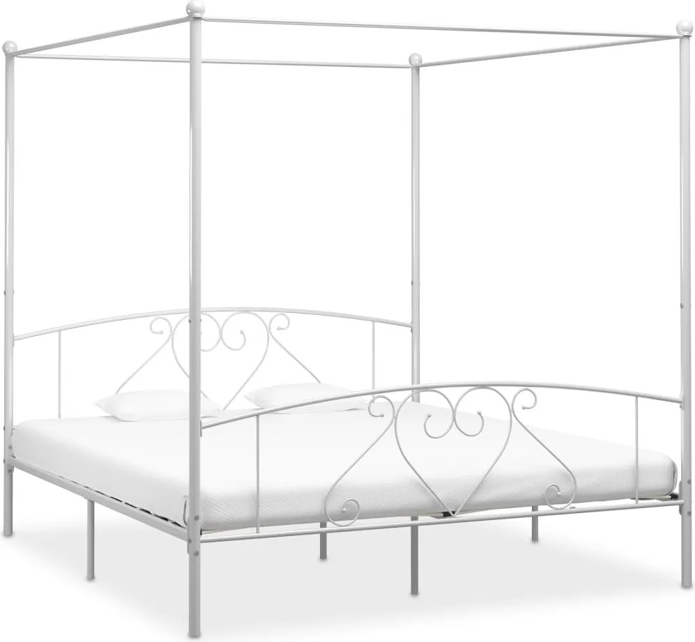 Rám postele s nebesy bílý kovový 200 x 200 cm 284432