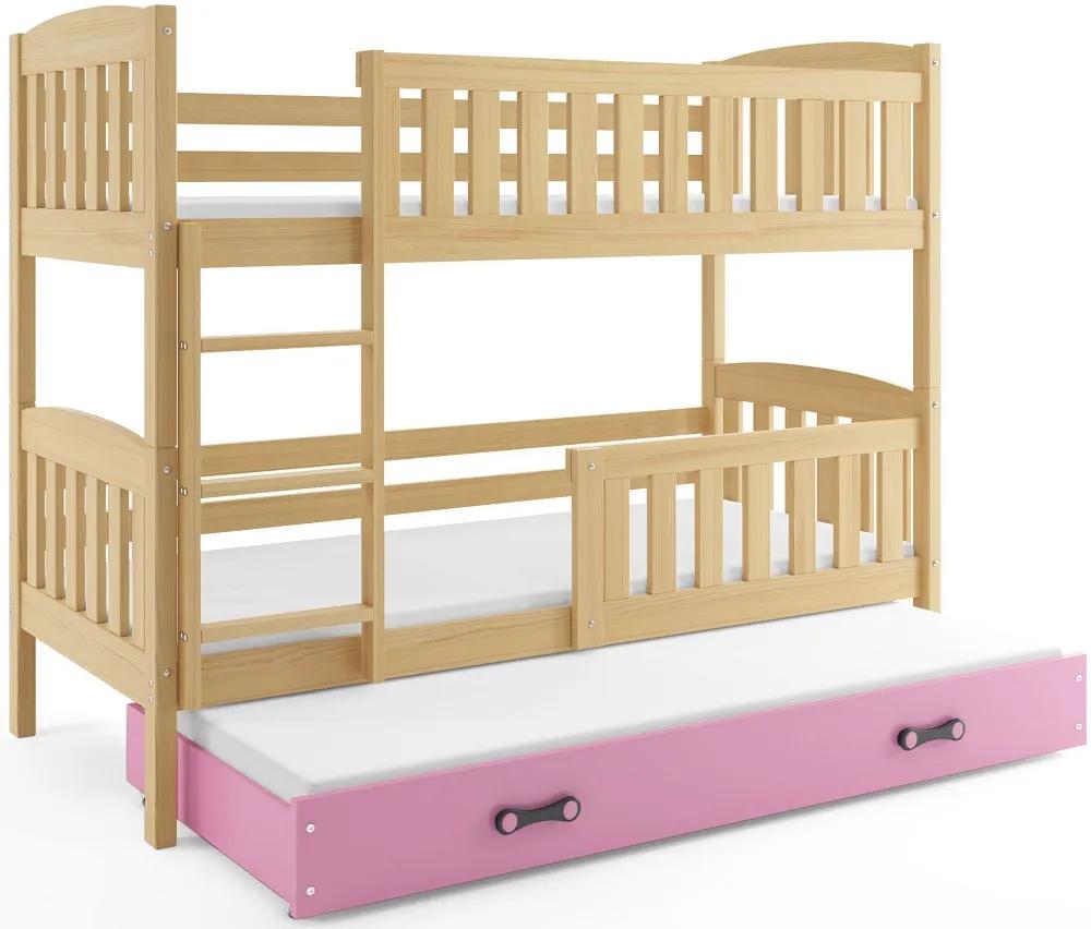 BMS Group Dětská patrová postel s přistýlkou KUBUS borovice Velikost postele: 190x80 cm, Barva šuplíku: Zelená