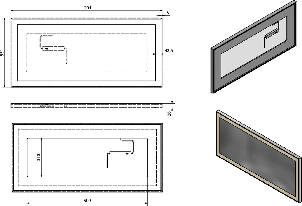 Sapho Sapho, LUMINAR LED podsvícené zrcadlo v rámu 1200x550mm, chrom, NL560