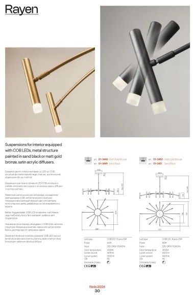 Redo 01-3450 - LED Stmívatelný lustr na tyči RAYEN LED/80W/230V CRI 90 zlatá