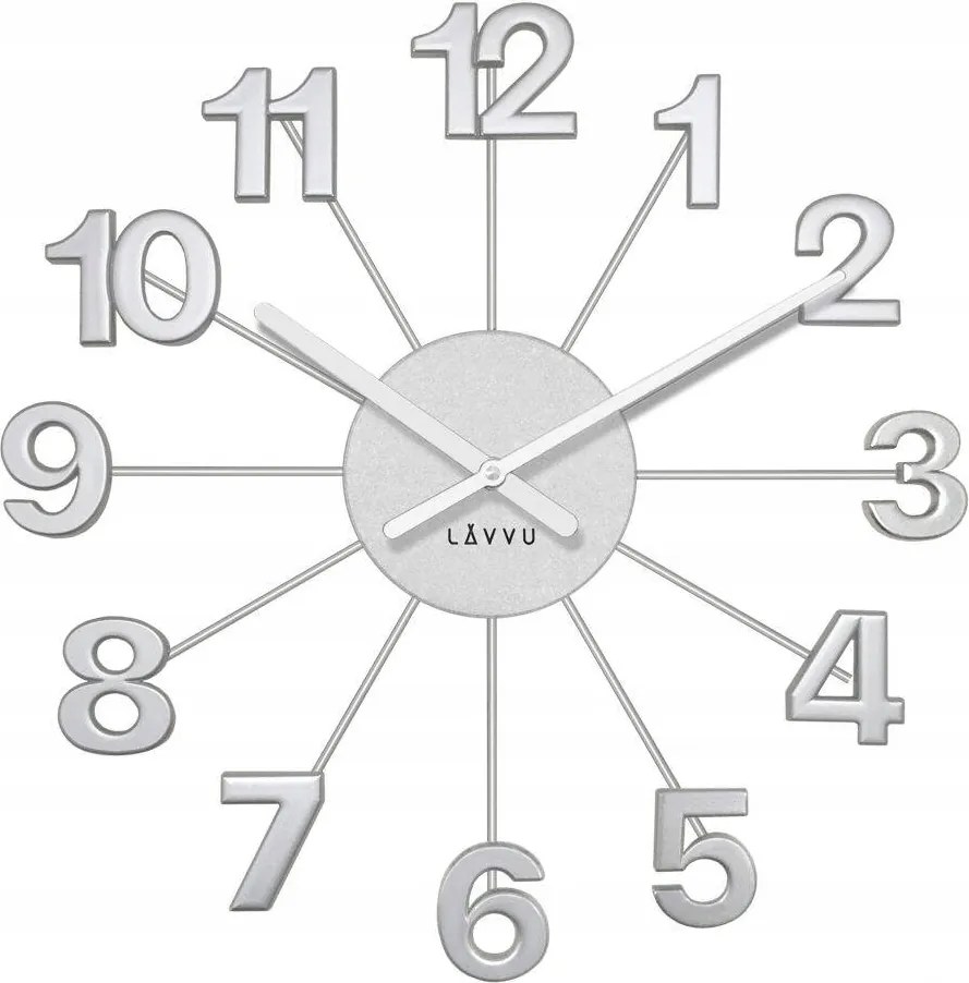 Efektní Kulatý Matné Stříbrné Nástěnné Hodiny Lavvu LCT5000 42 cm