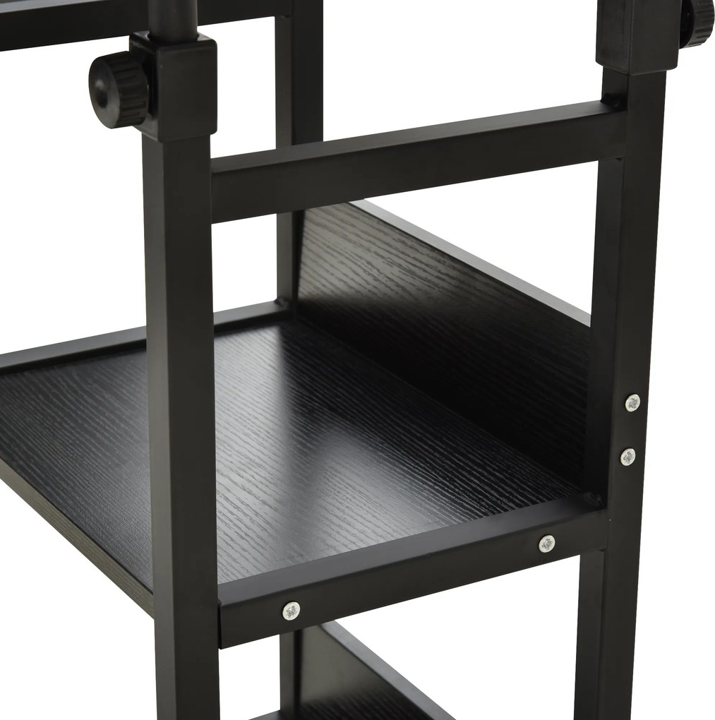 HOMCOM Stolek se Společkami 80x40 cm C-Formovaný Pohovkový Stolek s Nastavitelnou Výškou 3 Úrovně 72-82 cm Kovový Rám pro Obývací Pokoj a Kuchyni Čer…