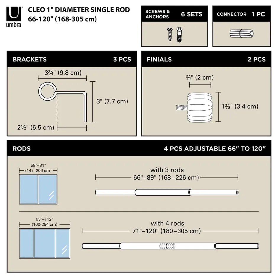 Ocelová roztažitelná garnýž v matně zlaté barvě 168 - 305 cm Cleo – Umbra