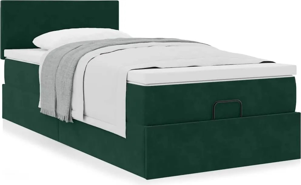 Osmanský rám postele s matrací tmavě zelené 100x200cm samet 3311684