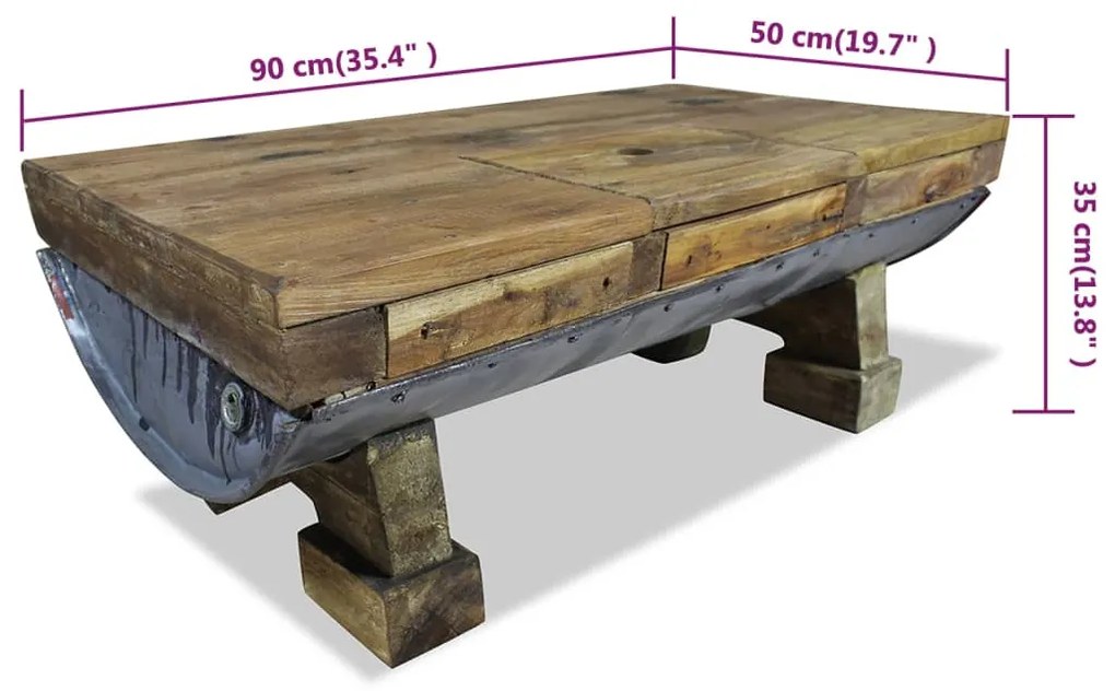 Konferenční stolek, masivní recyklované dřevo, 90x50x35 cm - Default Title