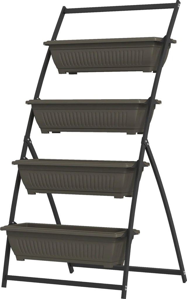 Stojan na rostliny Outsunny, květinový stojan se 4 policemi, regál na rostliny s otvory, rostlinné schodiště pro zahradu, ocel, hnědý, 76 x 79 x 162 c