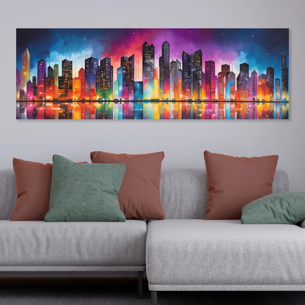 Obraz na plátně - Panorama Florange s mrakodrapy FeelHappy.cz Velikost obrazu: 240 x 80 cm