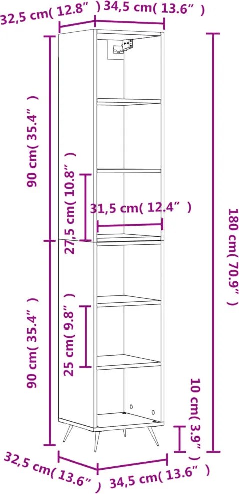 vidaXL Skříň highboard 34,5x32,5x180 cm kompozitní dřevo [3189804] Barva: Černá