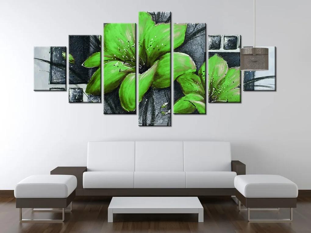Gario Ručně malovaný obraz Nádherné zelené Vlčí máky - 7 dílný Rozměry: 210 x 100 cm