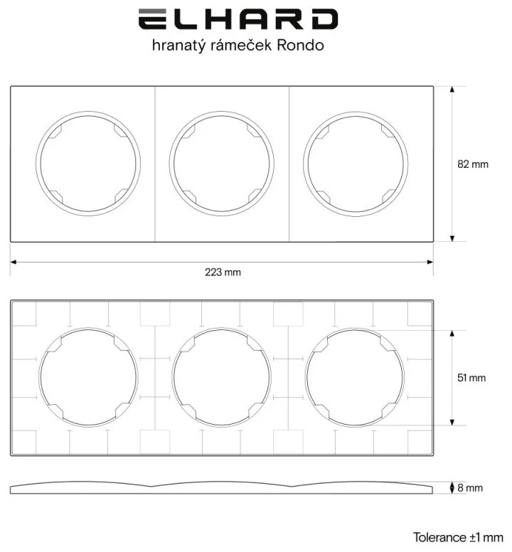 Elhard Hranatý trojrámeček Rondo, bílý RD3103W