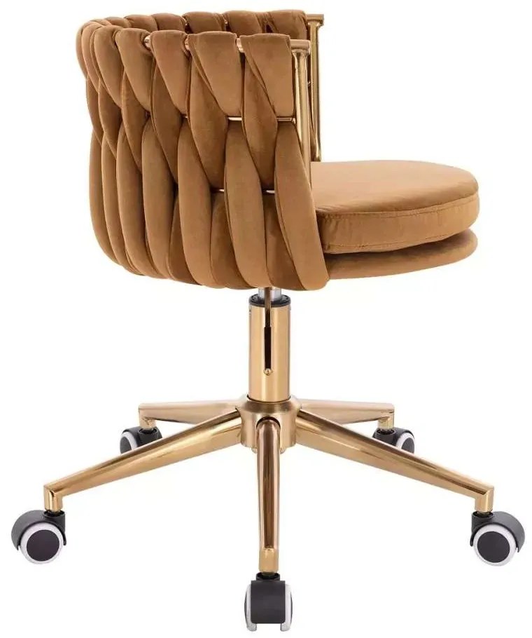 LuxuryForm DESIGN Otočná židle LYON VELUR na zlaté podstavě s kolečky - medová
