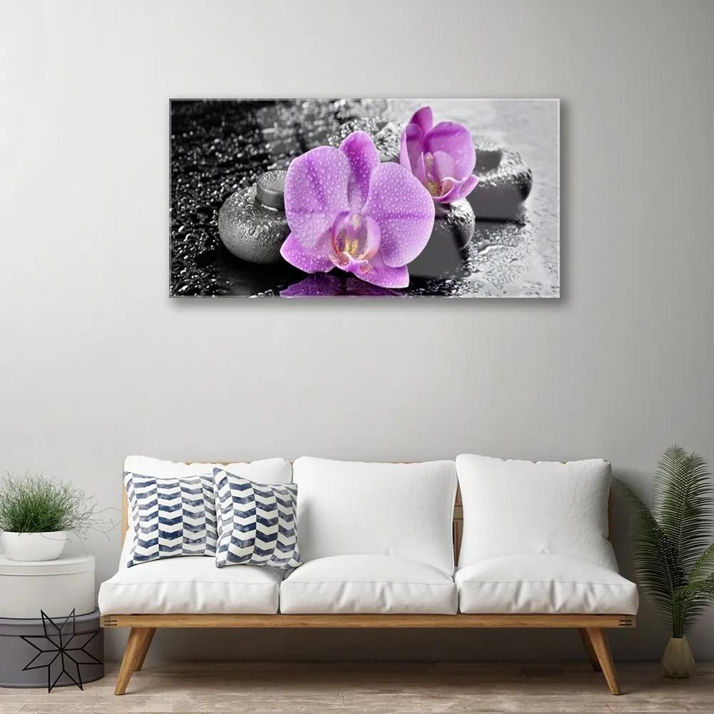 Obraz na skle Orchidej Květiny Kameny Zen 140x70 cm