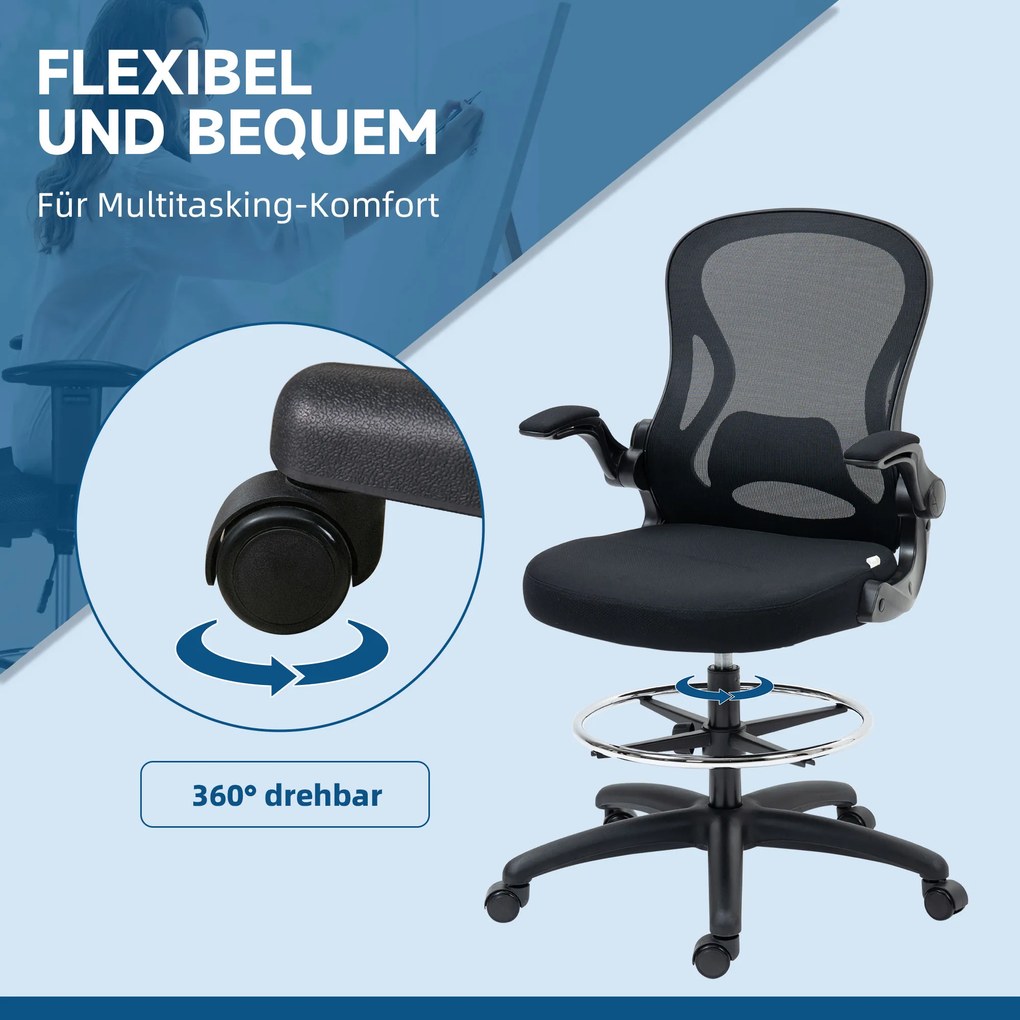 Kancelářská židle Vinsetto s nastavitelnou výškou a podnožkou do 120 kg černá ergonomická židle pro pohodlnou práci