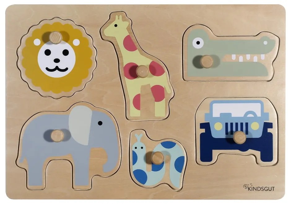 Dřevěné vkládací puzzle (počet dílků 6) Safari – Kindsgut Biano.cz