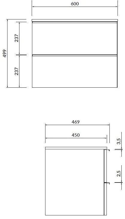 Cersanit - VIRGO závěsná skříňka pod umyvadlo s deskou 60cm, šedý dub-chrom, S522-022