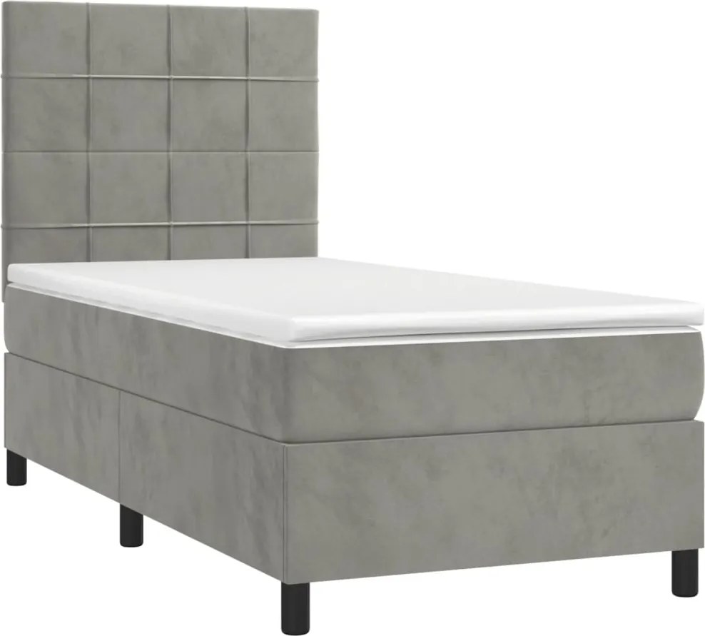 Box spring postel s matrací a LED světle šedá 90x200 cm samet 3136101